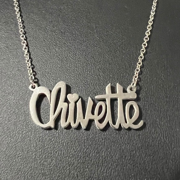 Jacci | Jewelry | Jacci Signed Chivette Nameplate Necklace Script Font ...